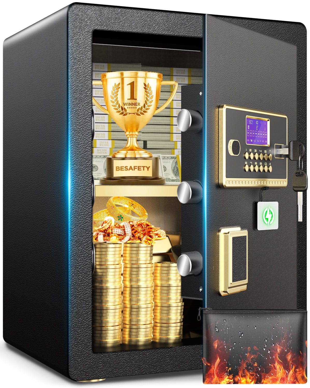 BESAFETY 4.5 Cuft Large Safe Box, Home Safe Security Box With Fireproof ...