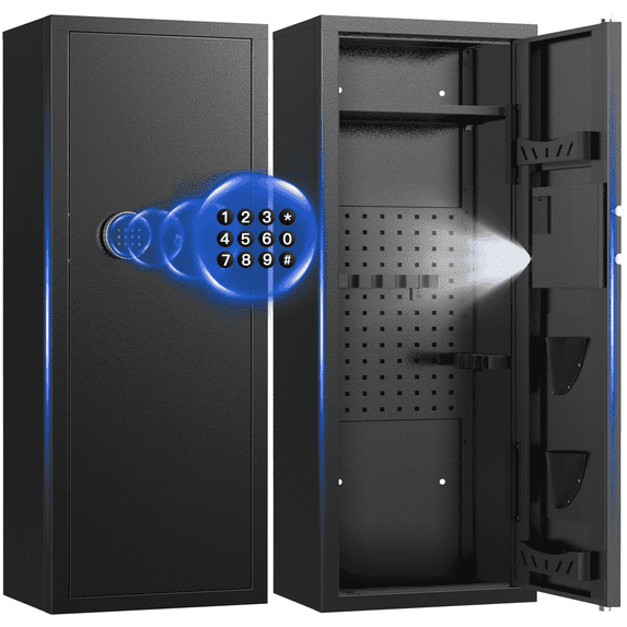 BESAFETY 12-15 Gun Cabinet, Quick Access Long Gun Safe for Home Rifles ...