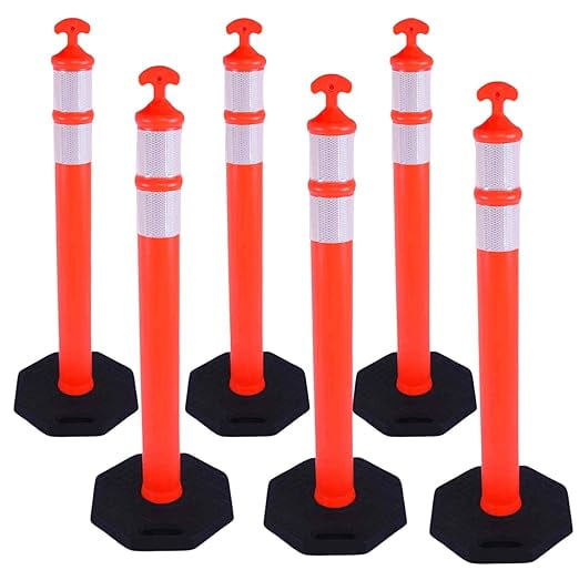 BESEA 42'' Traffic Delineator Cones, 6 Pack High Visibility Rubber ...