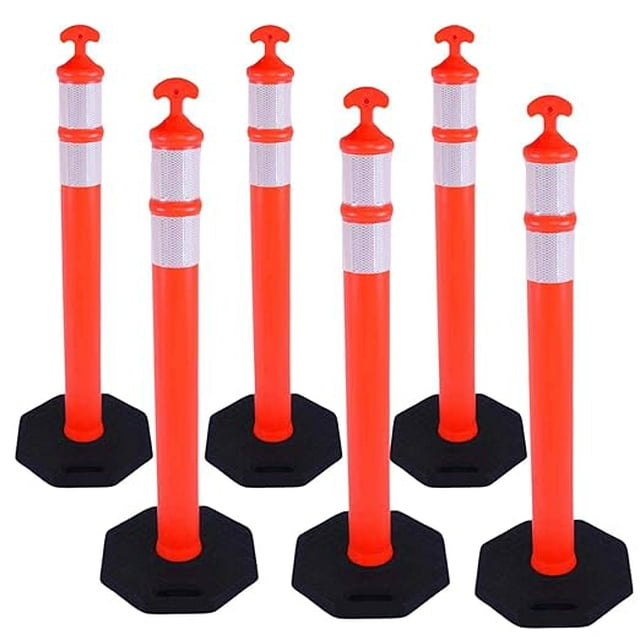 BESEA 42'' Traffic Delineator Cones, 6 Pack High Visibility Rubber Reflective Cone, 360° All ...