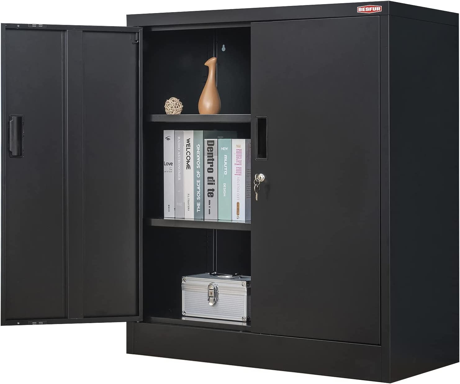 BESFUR Metal Locking Cabinet with 2 Doors and 2 Adjustable Shelves, 36 ...