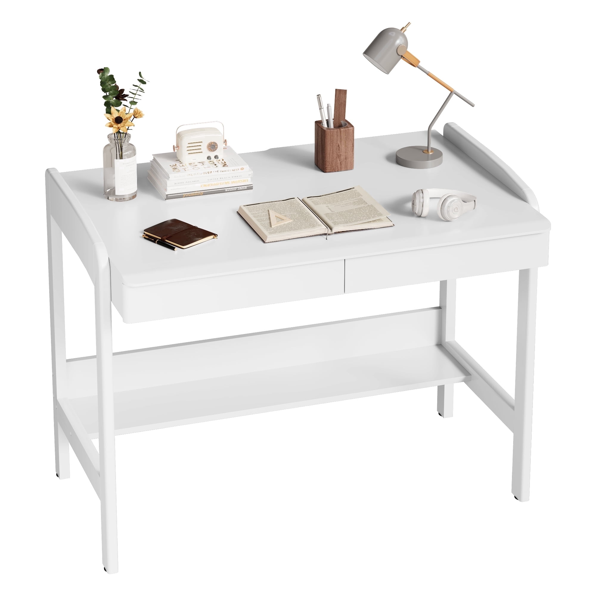 BESKADI 100% Solid Wood Desk with Drawers - 40 Inch Simple Modern Desks ...
