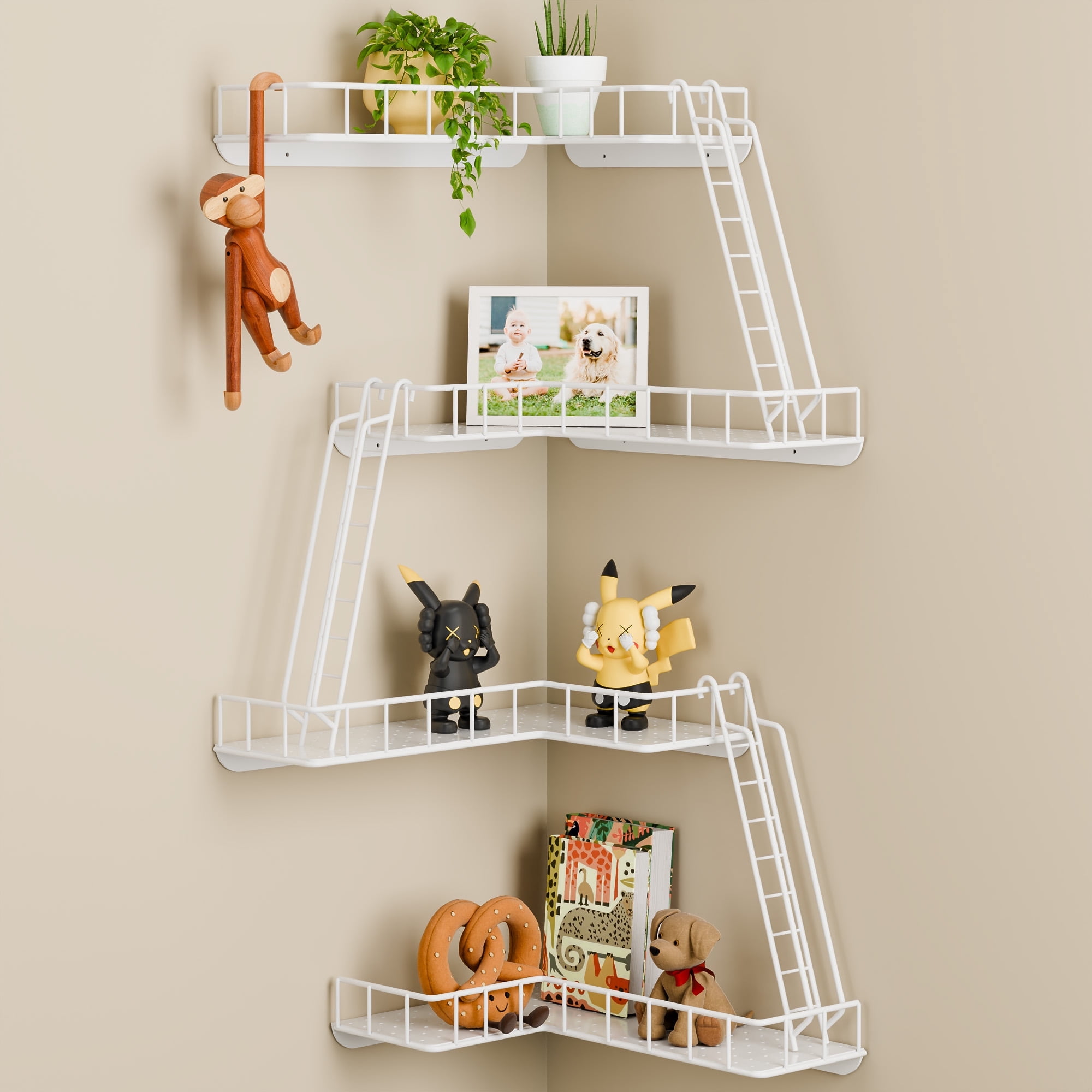 BESKADI Fire Escape Wall Shelf - Modern City Style 4-Tier Corner Wall ...