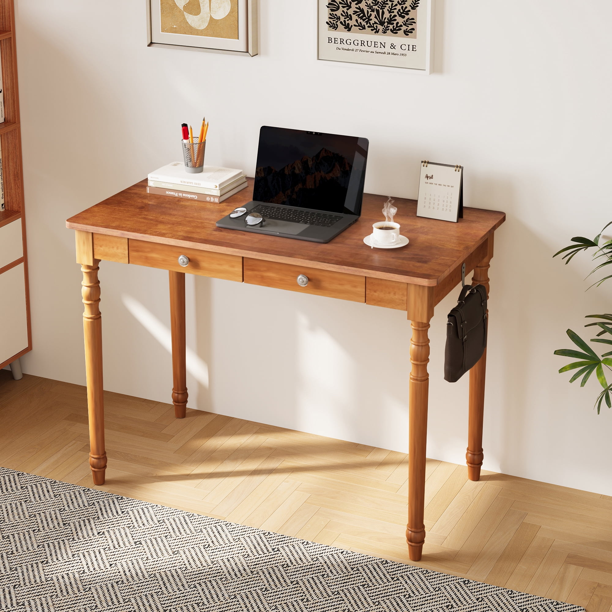 BESKADI Solid Wood Desk with Drawers - 40 Inch Writing Desk with ...