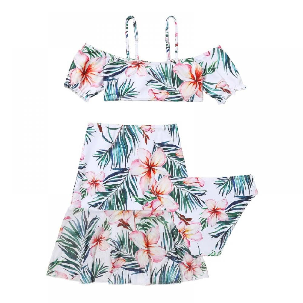 BESLY Girls 3 Pieces Swimsuits with Beach Skirt Bikini Bathing Suits ...