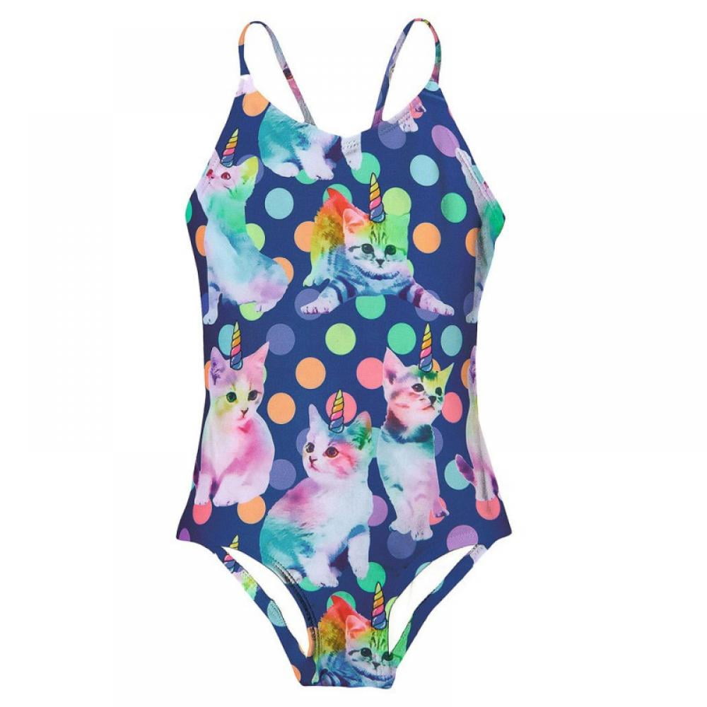 BESLY Girls Animal Printed Swimsuits One Piece Bathing Suits Rash Guard ...