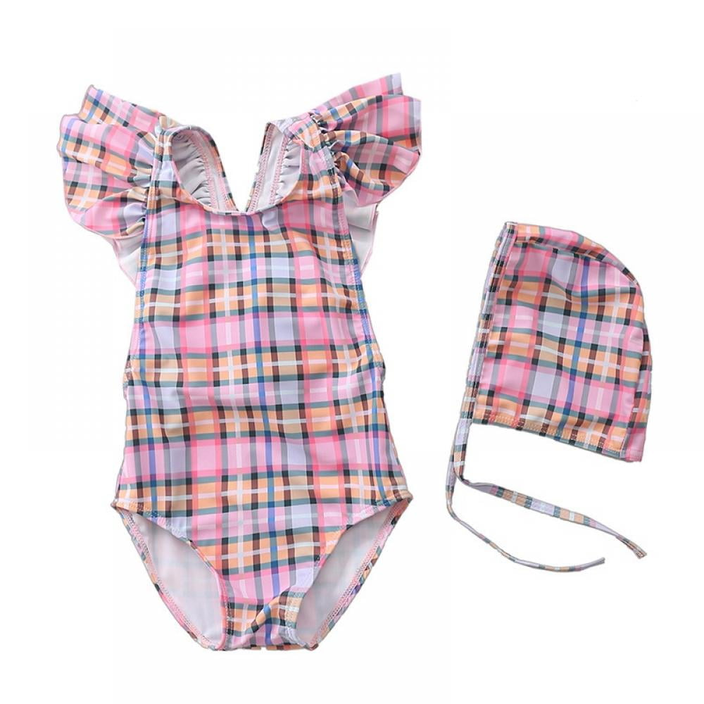 BESLY Toddler Little Girls Ruffled Swimsuits 1-7T One-Piece Beach ...