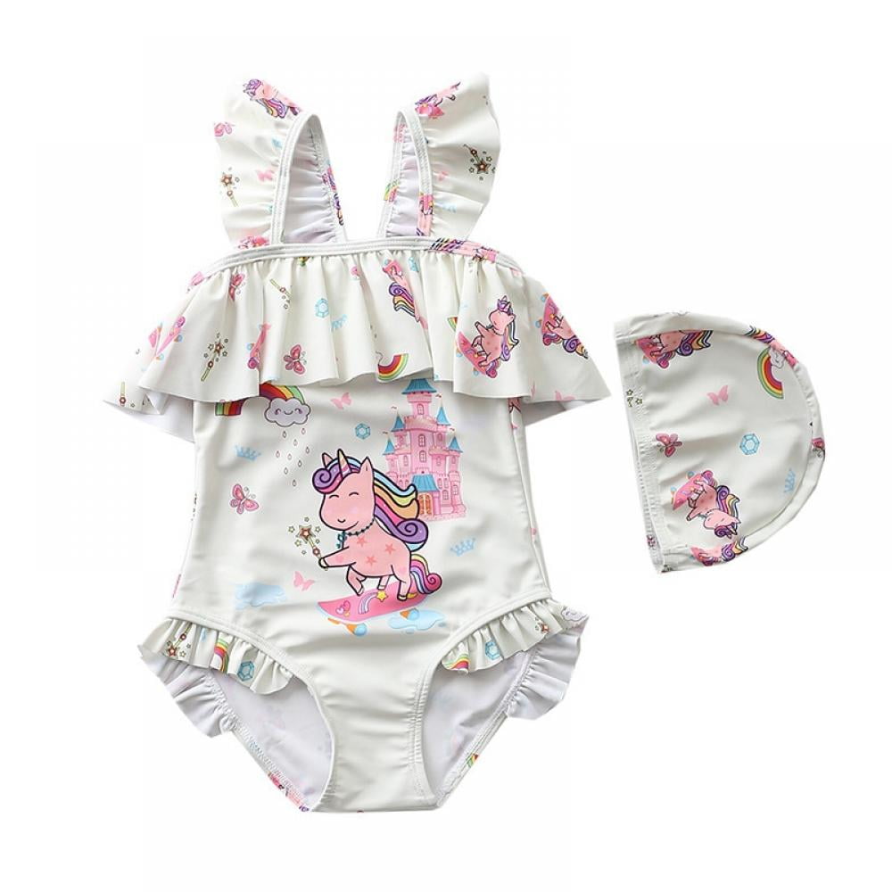 BESLY Toddler Little Girls Ruffled Swimsuits 1-7T One-Piece Beach ...