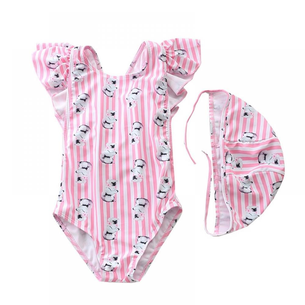 BESLY Toddler Little Girls Ruffled Swimsuits 1-7T One-Piece Beach ...