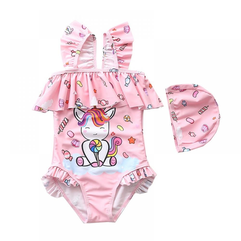 BESLY Toddler Little Girls Ruffled Swimsuits 1-7T One-Piece Beach ...