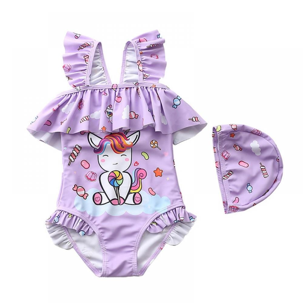 BESLY Toddler Little Girls Ruffled Swimsuits 1-7T One-Piece Beach ...