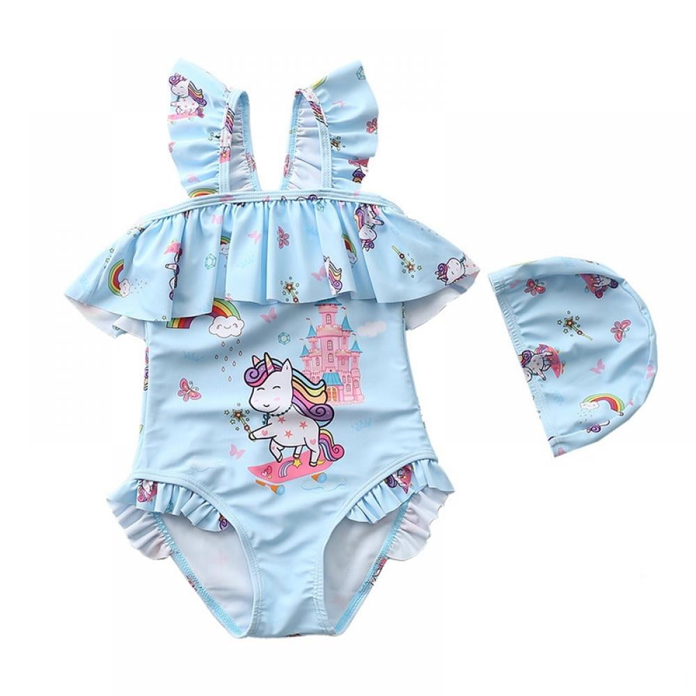 BESLY Toddler Little Girls Ruffled Swimsuits 1-7T One-Piece Beach ...