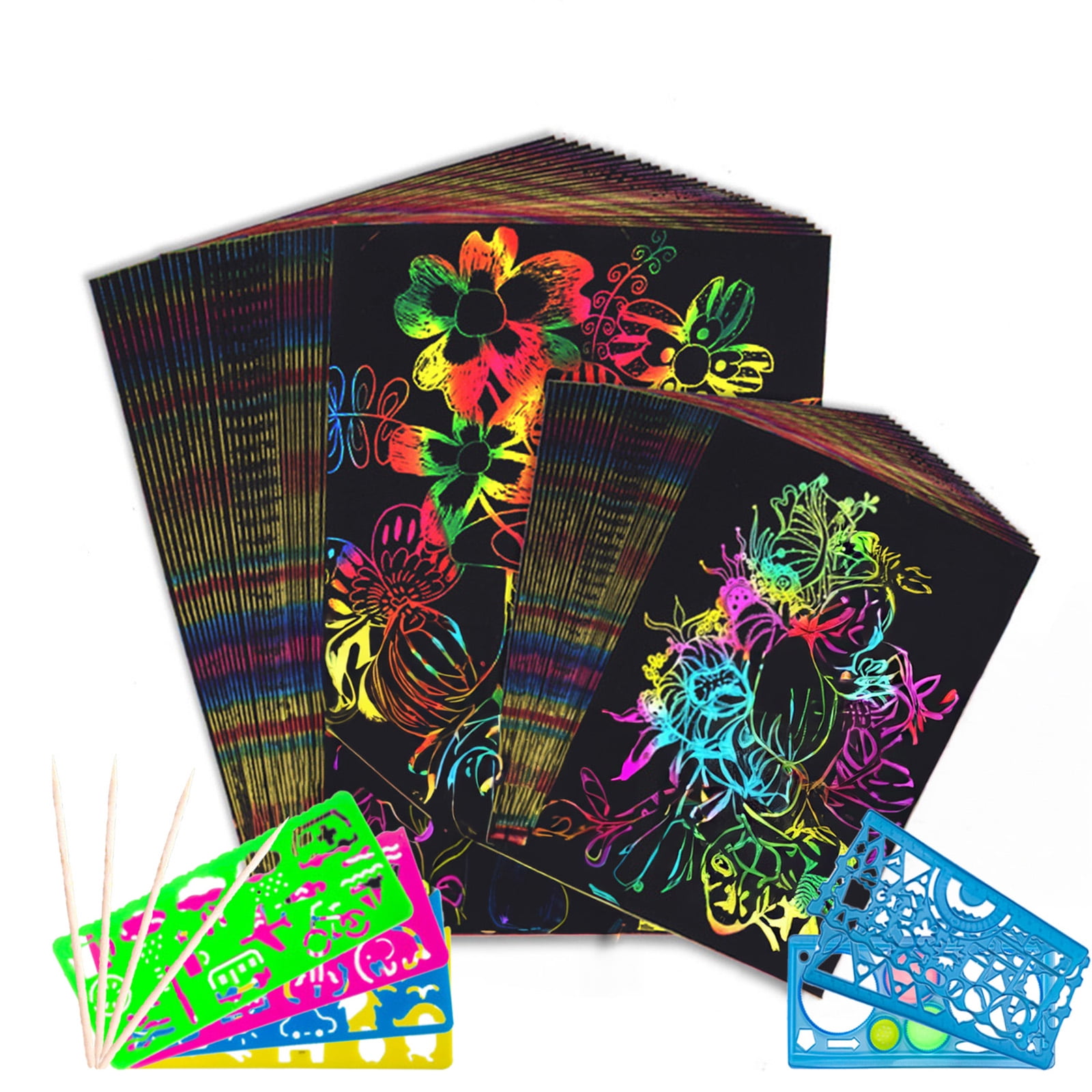 BESSNINI Scratch Paper Arts and Crafts Kits, Rainbow Drawing Cards ...
