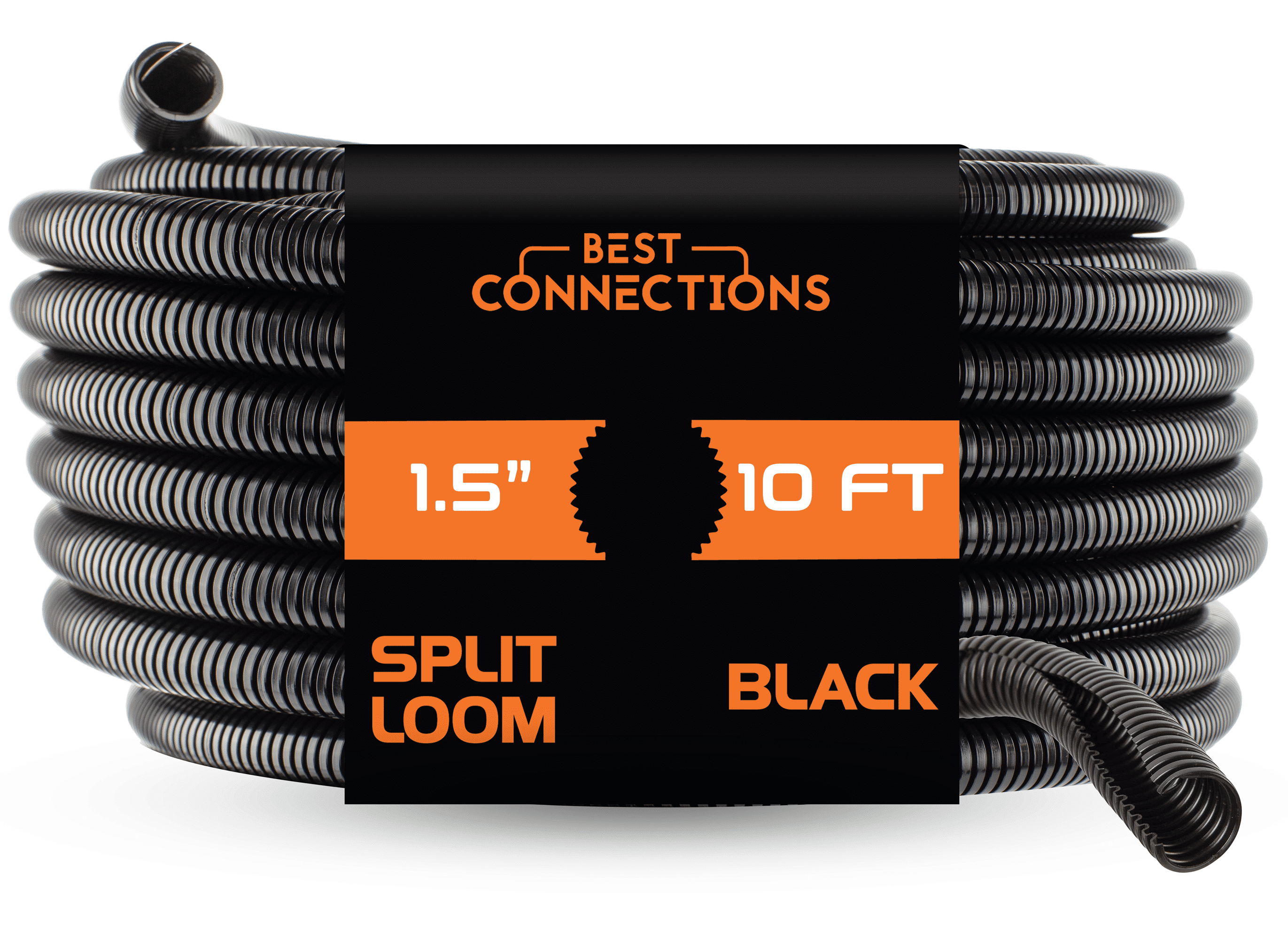 BEST CONNECTIONS (1.5" x 10 ft) Split Wire Loom Flex-Guard Convoluted ...