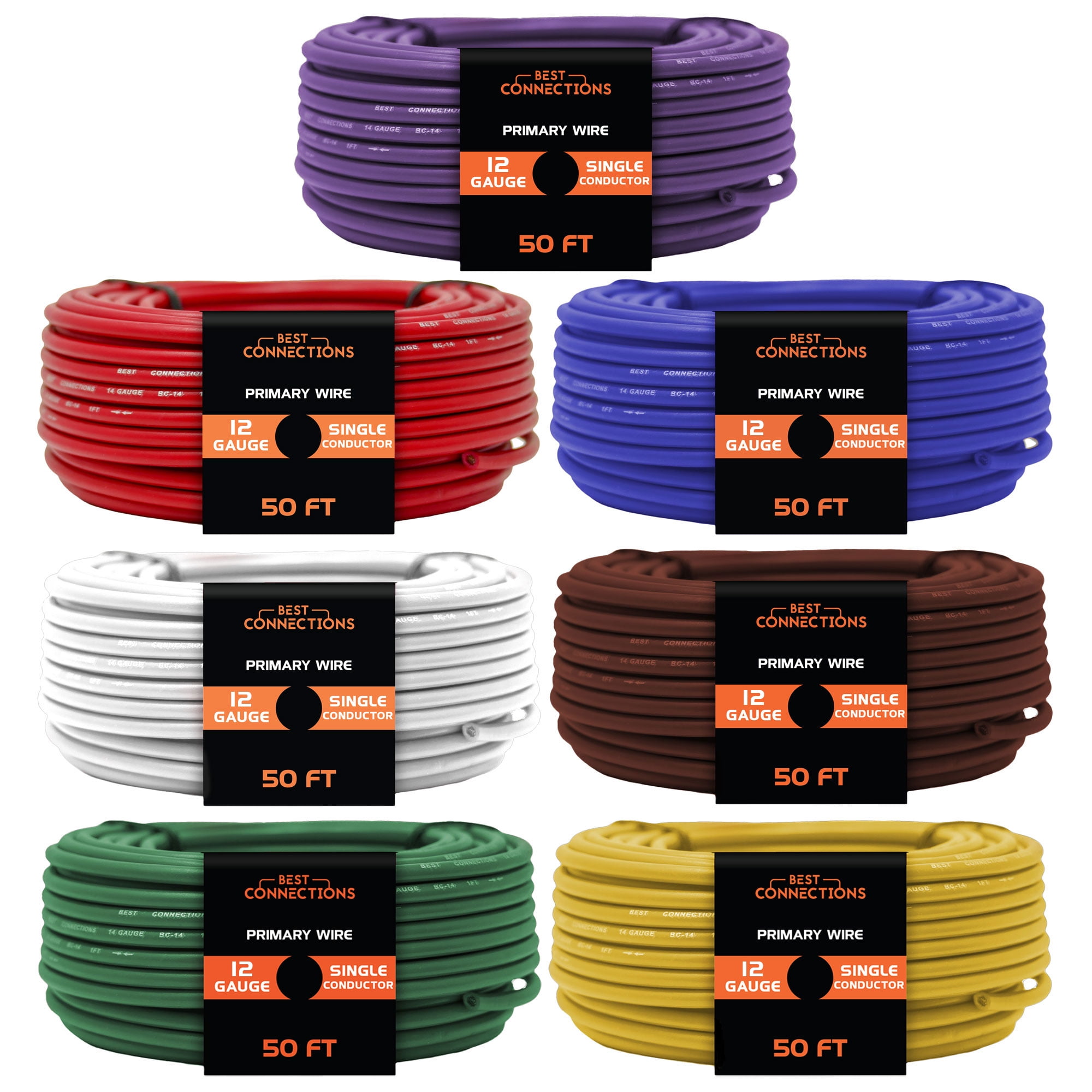 BEST CONNECTIONS 12 Gauge Automotive Primary Wire (50 Feet, 7 Color ...