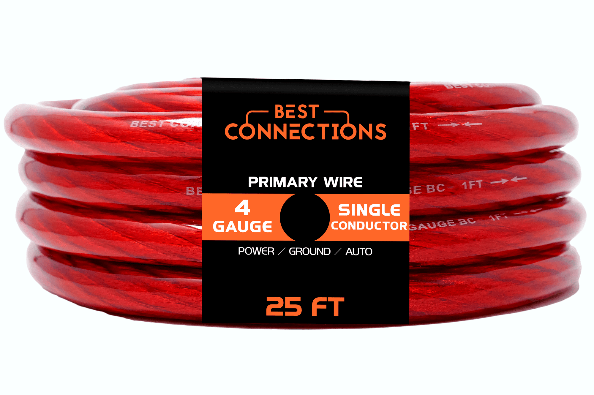 BEST CONNECTIONS 4Ga 25ft Red Translucent Power/Ground Electrical Auto ...