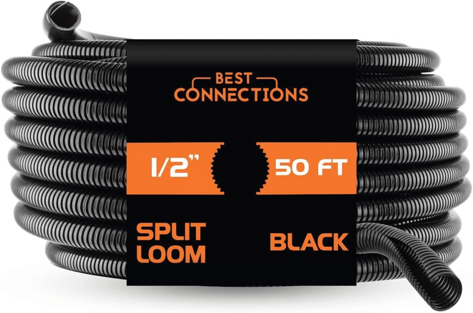 Best Connections 50' Split Wire Loom, Black: 1/2 Inch Diameter ...