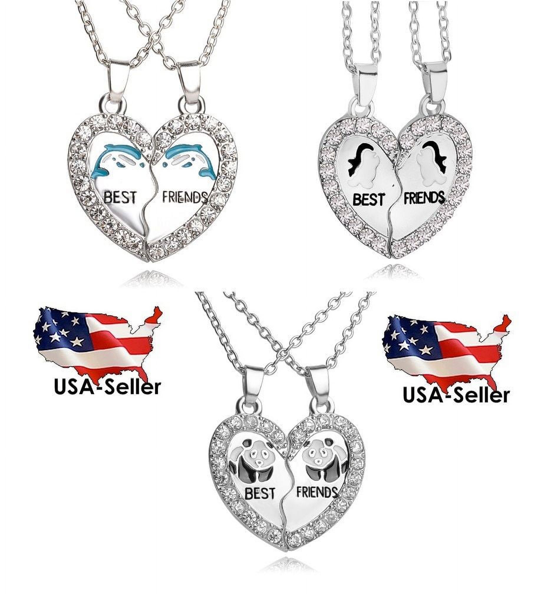 BEST FRIEND Wave Heart Silver Tone 2 Pendants Necklace BFF Friendship