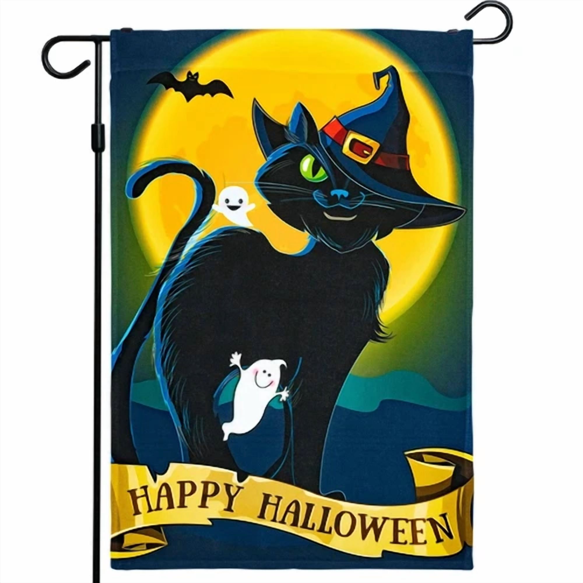 BEST- Garden Flag Halloween Fall Decoration Black Cat Bats And Ghosts ...