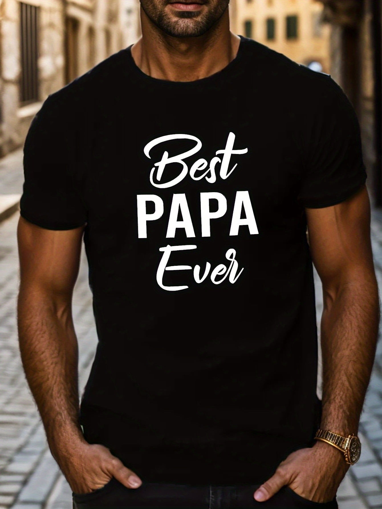 BEST PAPA EVER Print T Shirt, Tees For Men, Casual Short Sleeve T-shirt ...