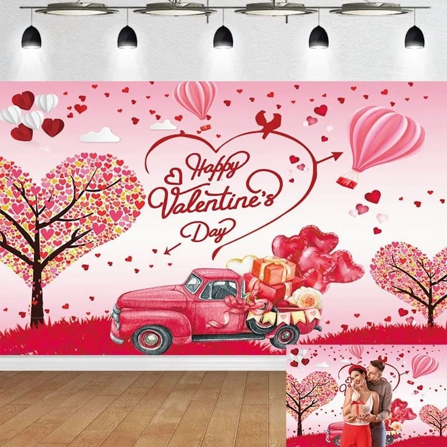 BEST- Pink Valentine’S Day Backdrop Heart Tree Love Ballons 7*5Ft ...