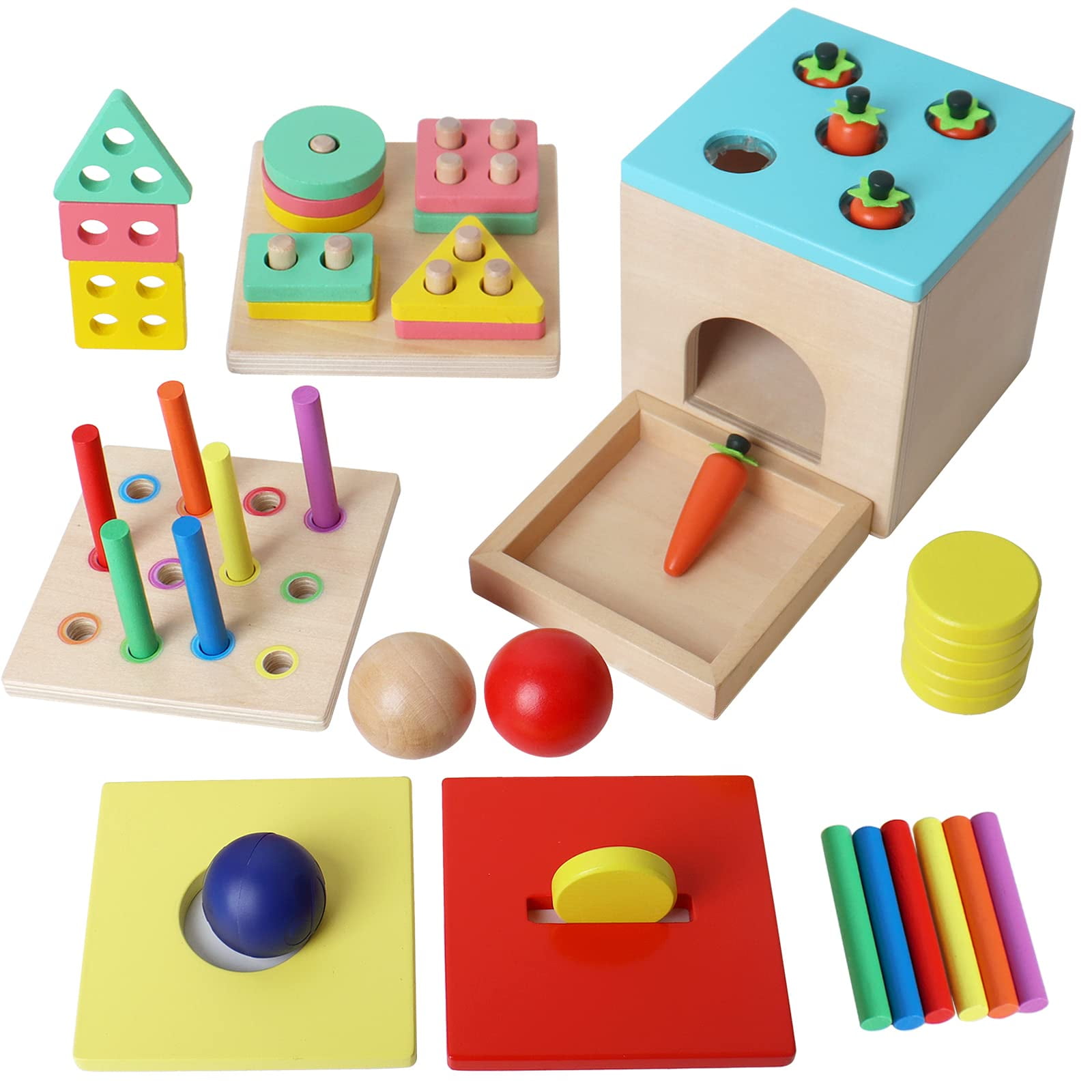 BESTAMTOY Wooden Montessori Toy OIF8 for 1+ Year Old, Shape Sorter ...