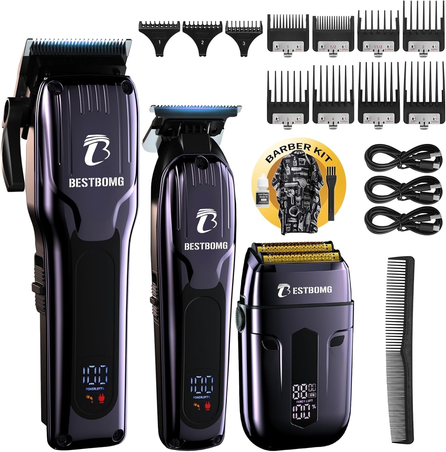 BESTBOMG® Hair Clippers for Men, Rechargeable Shaver Set, LED Display ...