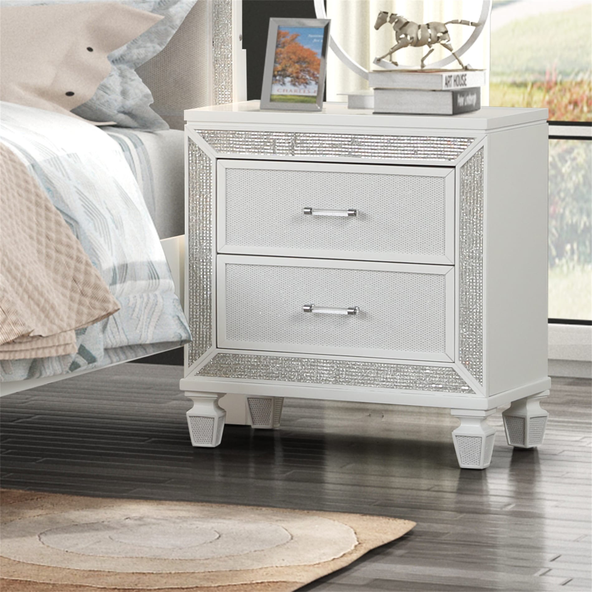 BESTCOSTY Crystal Nightstand Made with Wood Finished in White - Walmart.com