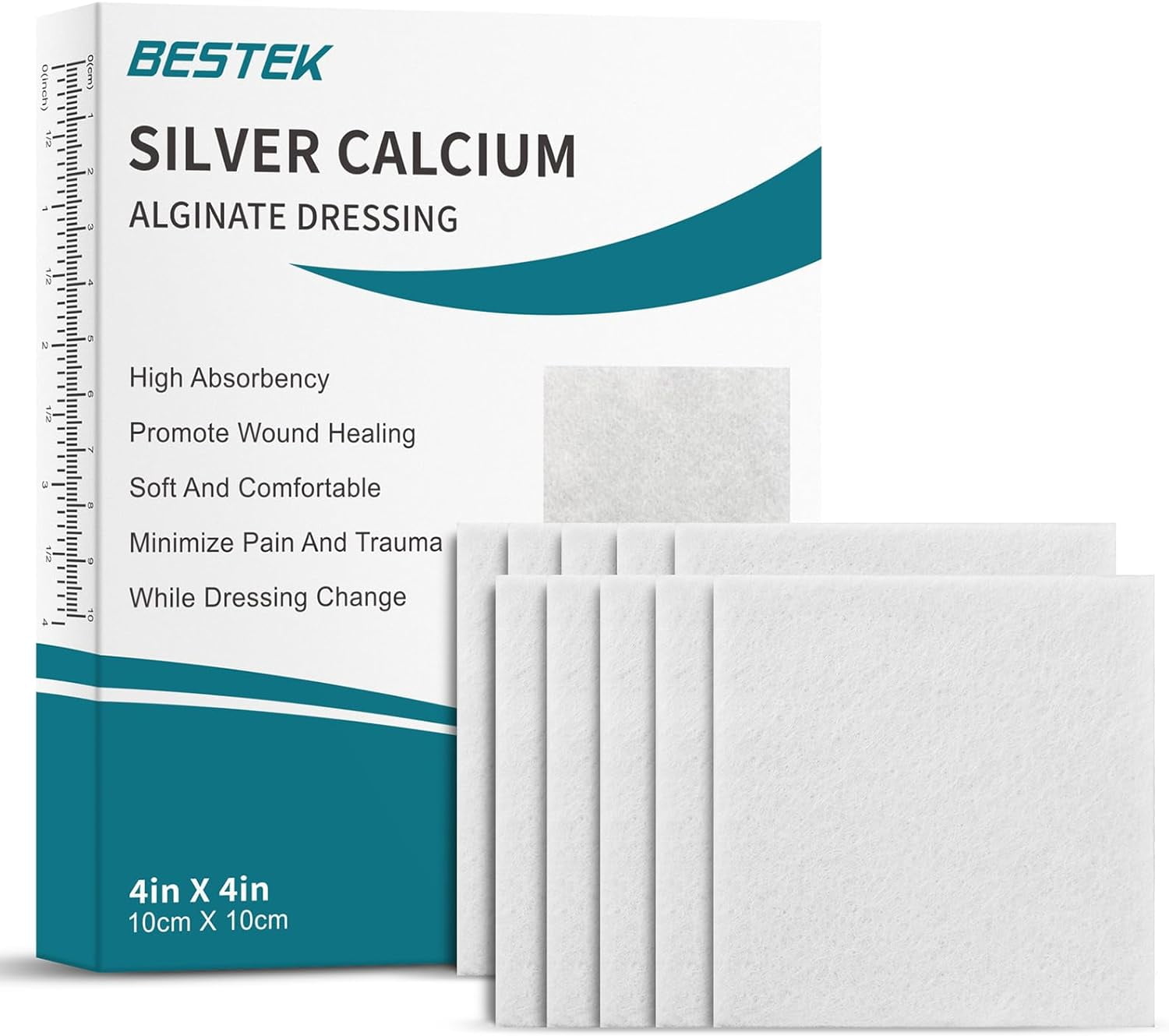 BESTEK 10 Pack AG Silver Calcium Alginate Wound Dressing Pad, 4'' x 4 ...