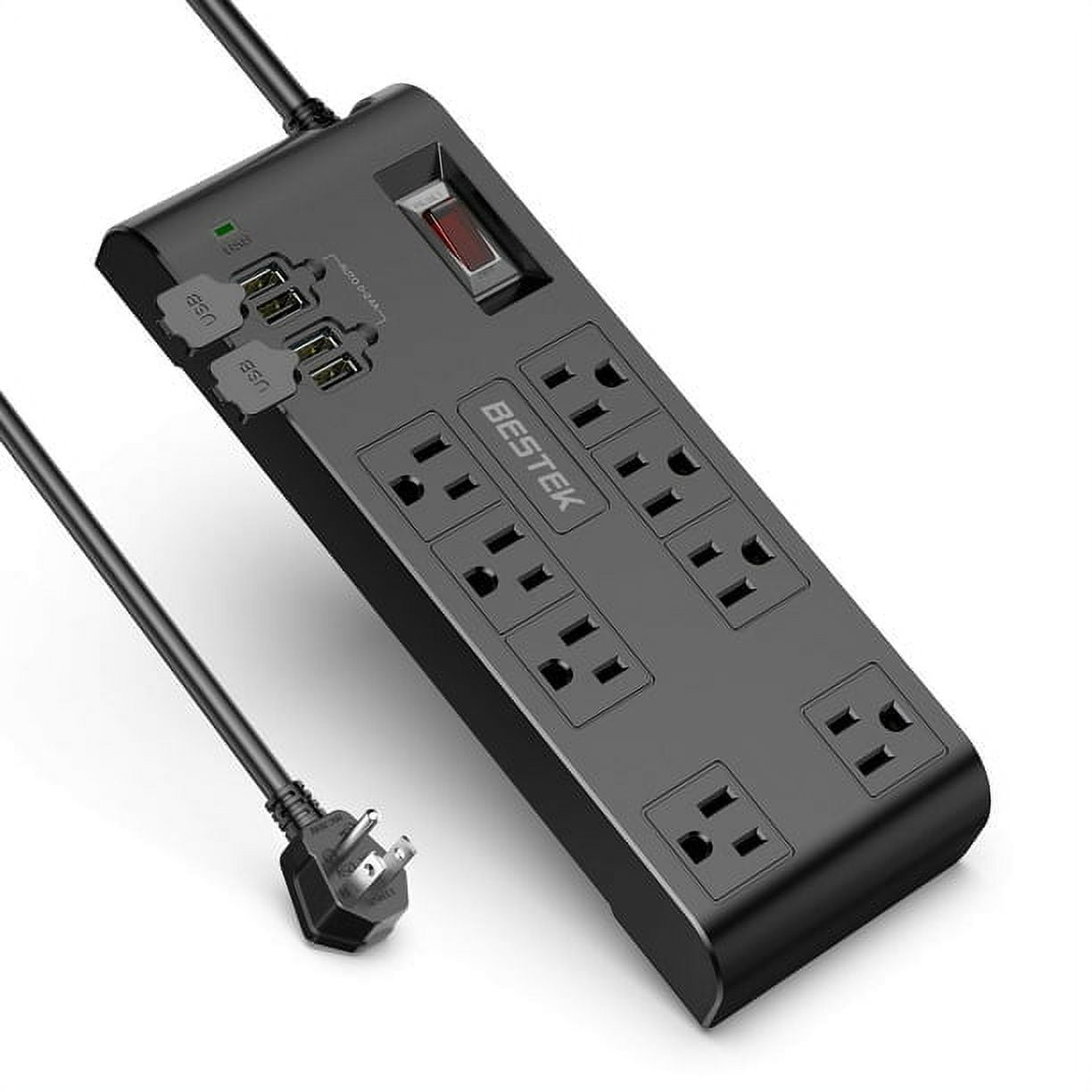 BESTEK 12ft Surge Protector Power Strip with 3 USB-A 2.4A 1USB-C 3A ...