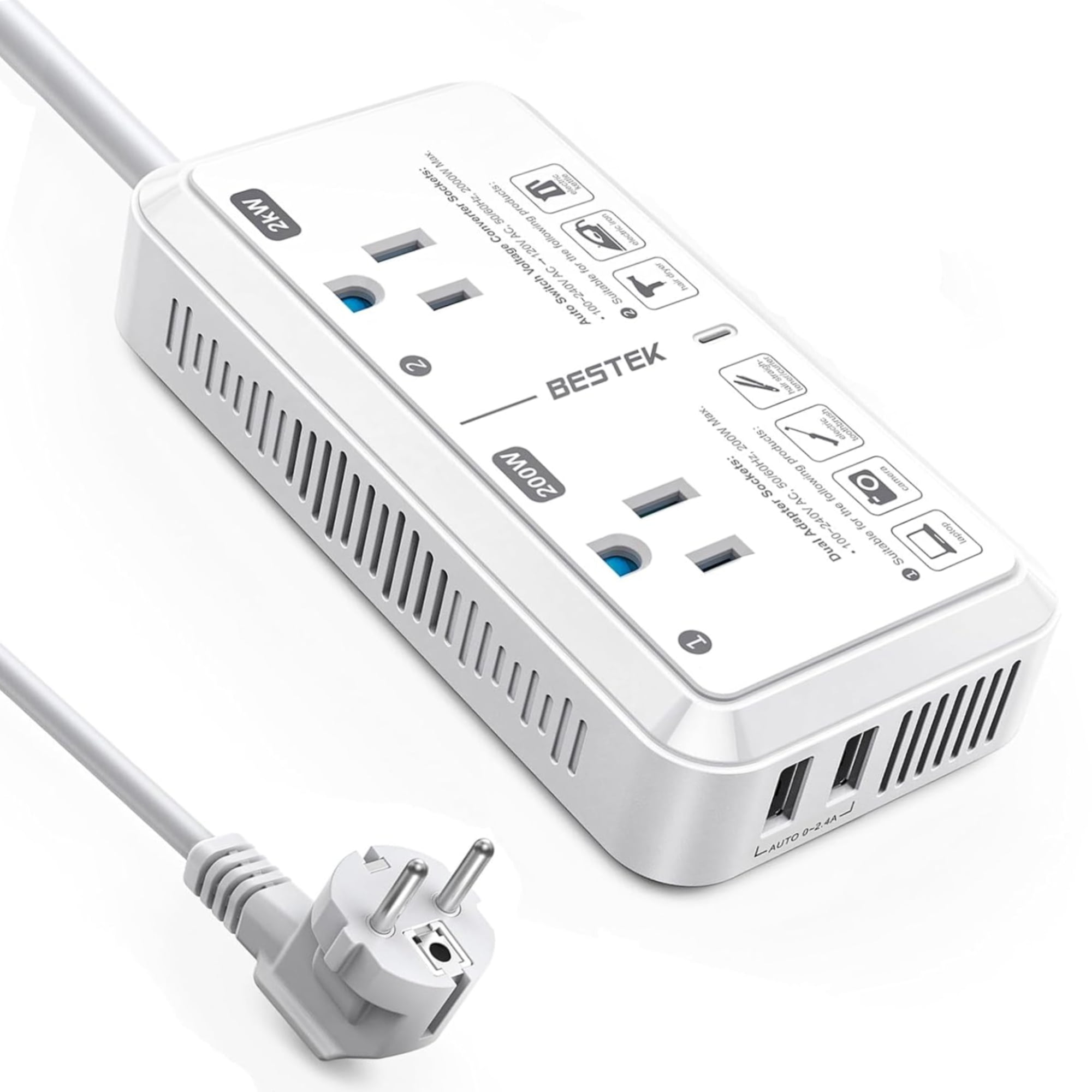 BESTEK Travel Voltage Converter Adapter, 2000W Power Step Down 240V to ...