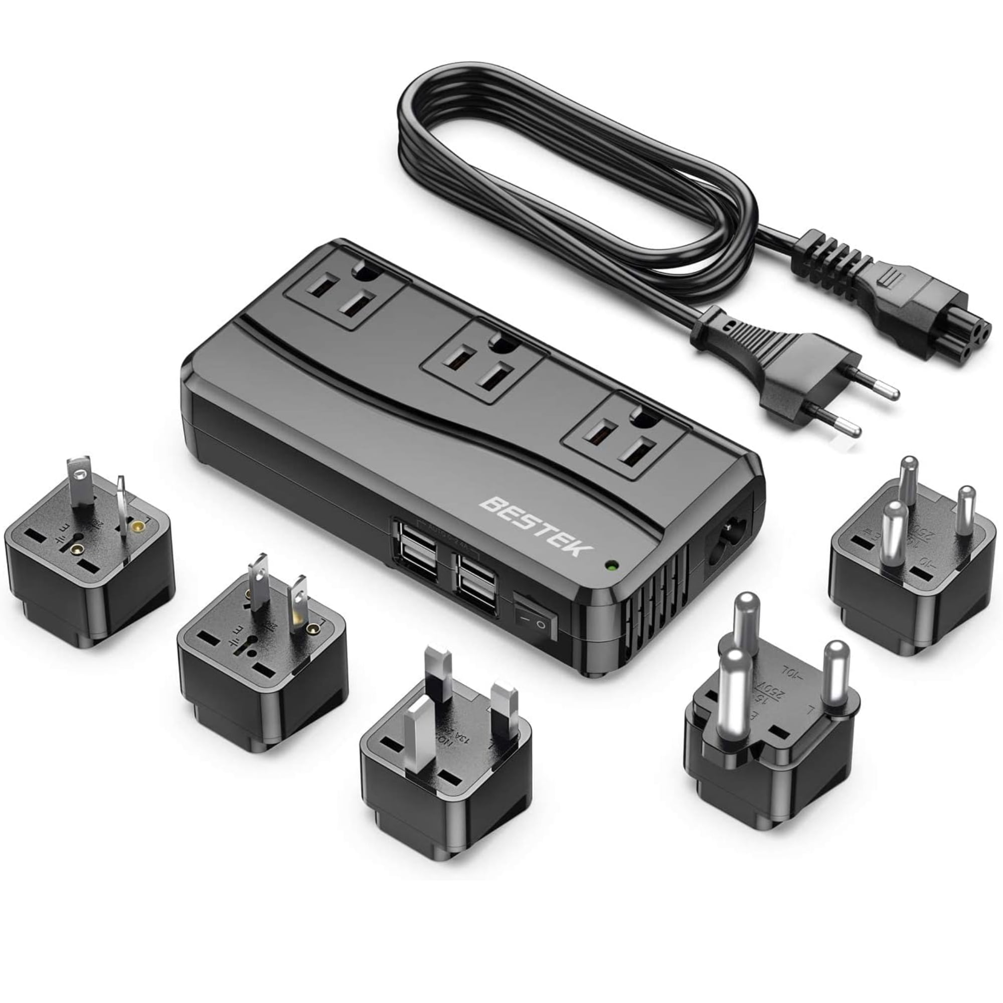 BESTEK 250W Power Converter, 3-Outlet, 4-USB, 220V to 110V, USA Adapter ...