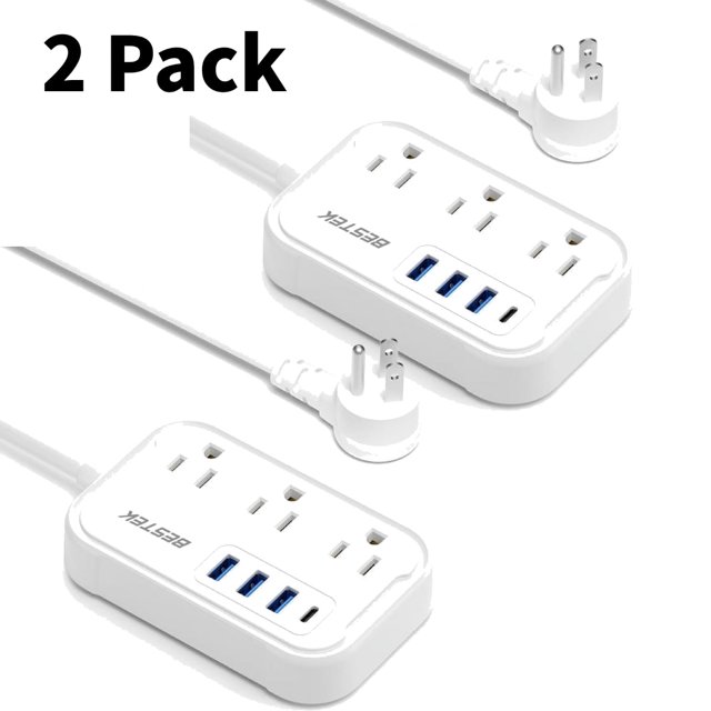 BESTEK 2PCS Power Multiple Plug, Power Strip with 3 Outlet Adapter 4 ...