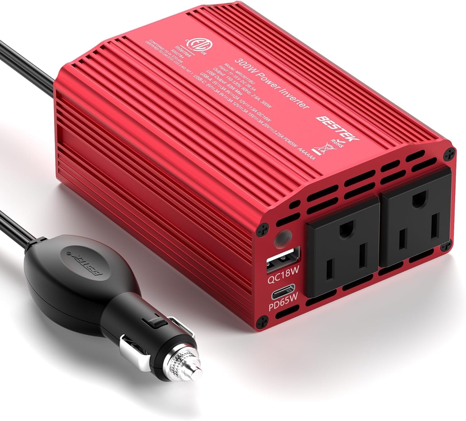 BESTEK 300W Power Inverter, Dual USB & AC Outlet, Car Adapter, Laptop ...