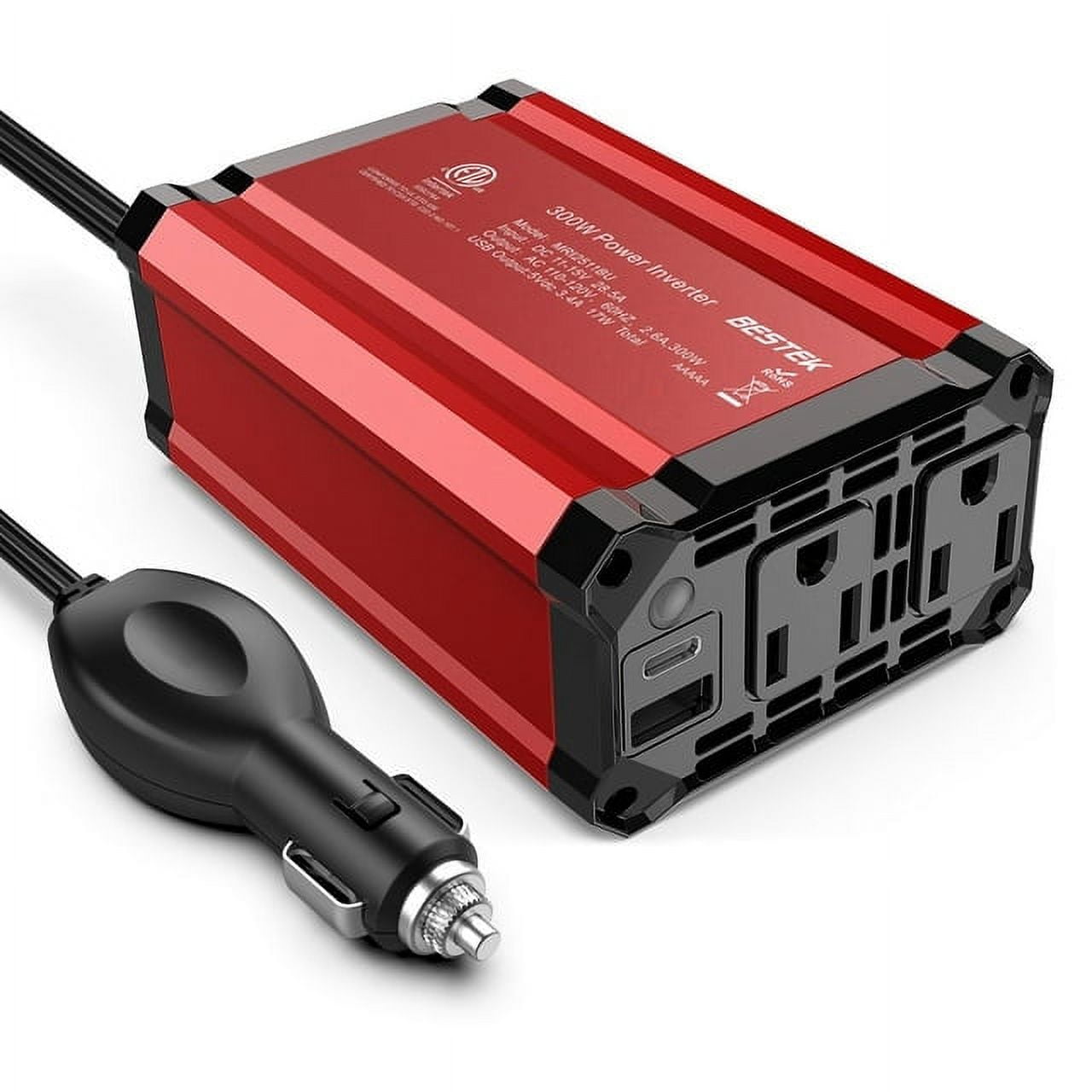 BESTEK 300W Power Inverter for Car,DC 12V to 110V AC Car Inverter with ...