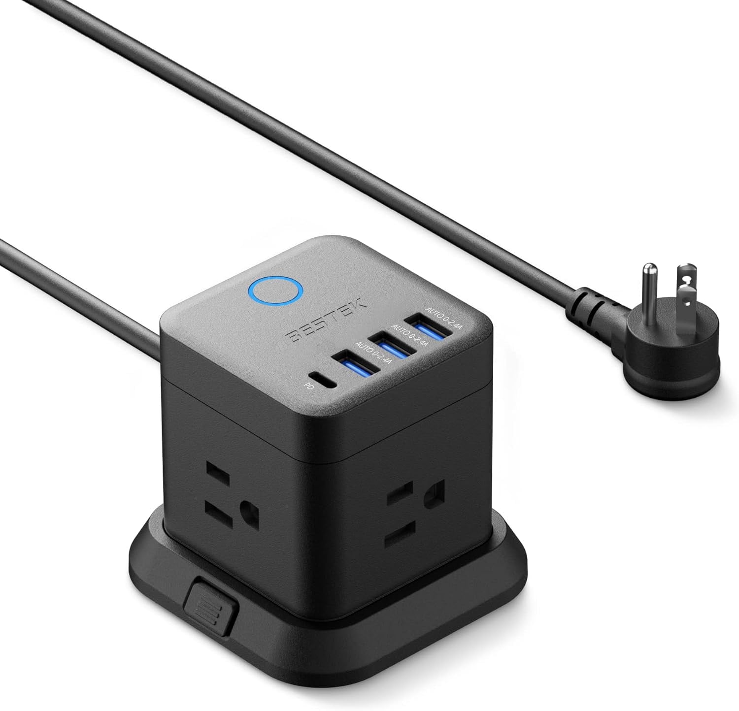 BESTEK Power Strip: 3 Outlets, 3 USB & 1 USB-C, 5-Foot Cord, Detachable ...