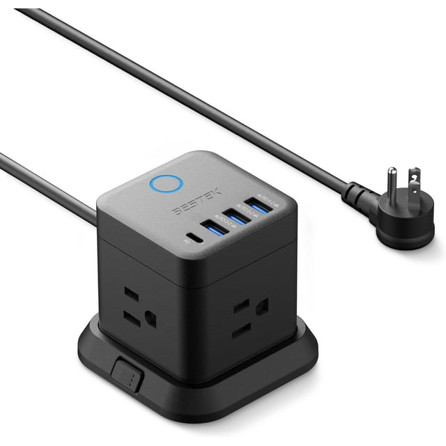BESTEK Power Strip: 3 Outlets, 3 USB & 1 USB-C, 5-Foot Cord, Detachable ...