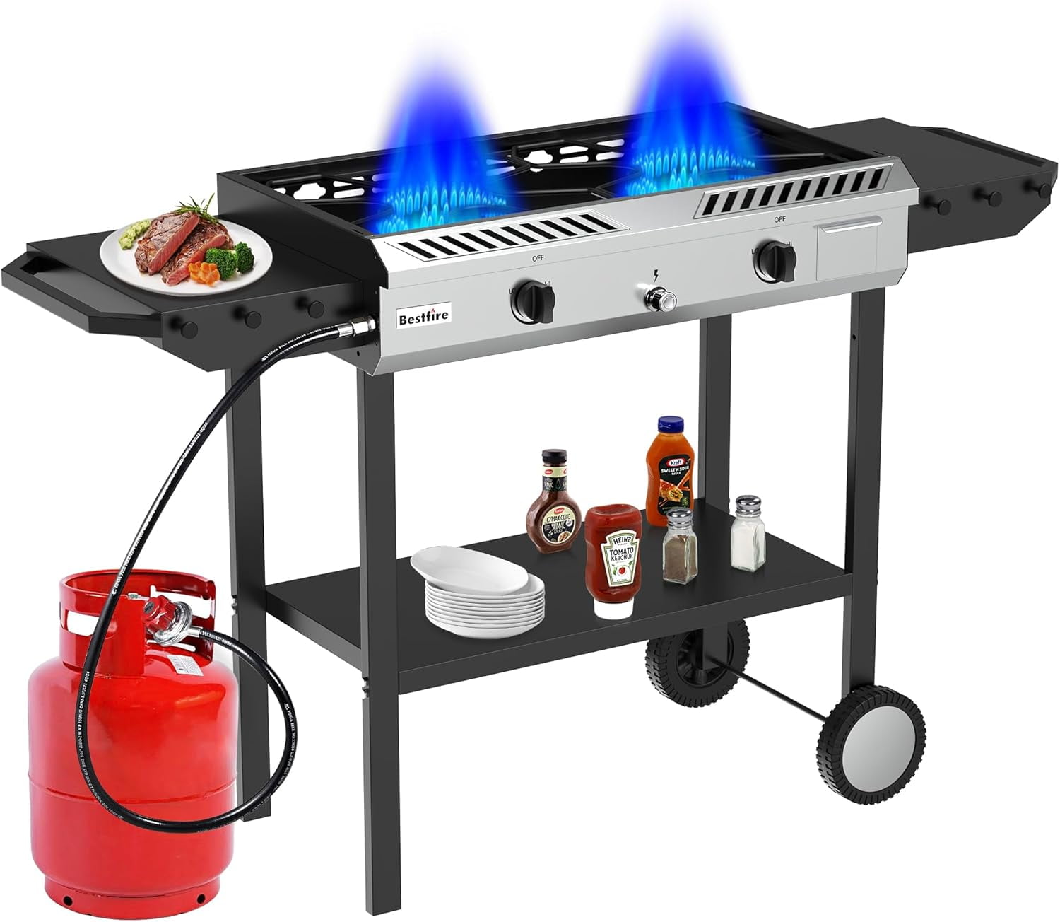 BESTFIRE 2 Burner Propane Gas Stove Outdoor Cooking Station – 150,000 ...