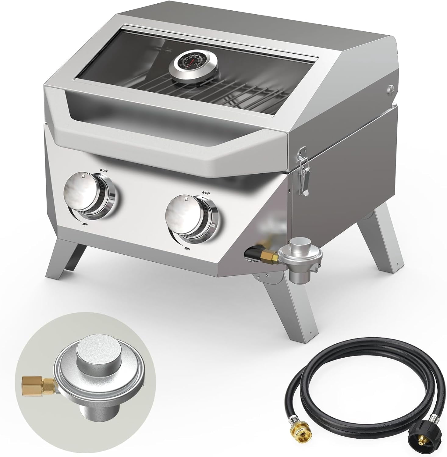 BESTFIRE 2-in-1 Portable Propane Grill, 20,000 BTU 2-Burner Tabletop ...