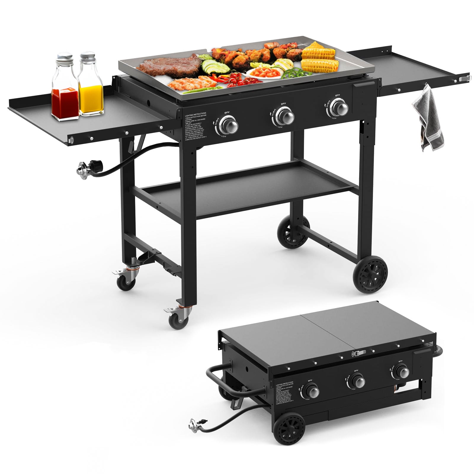BESTFIRE Foldable Flat Top Grill-3 Burner, 35" Outdoor GriddlePropane ...