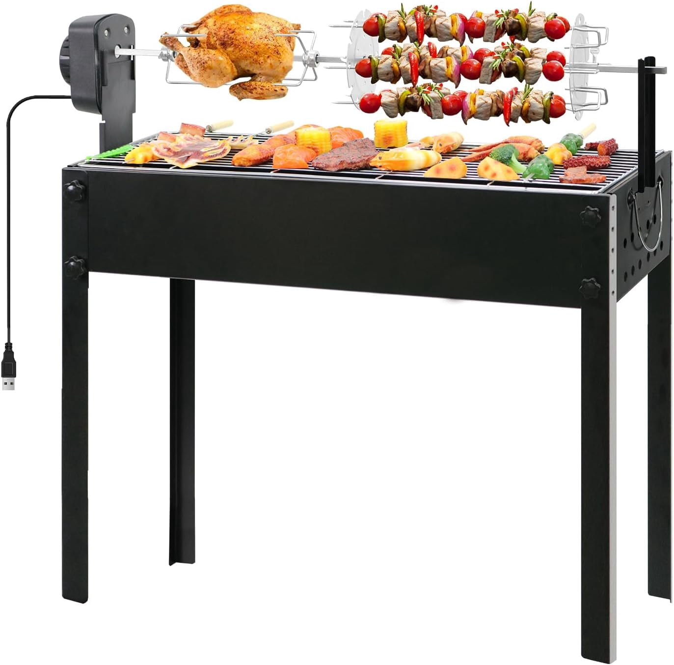 BESTHLS Barbecue Charcoal Grill with Electric Rotisserie Meat Forks & 6 ...