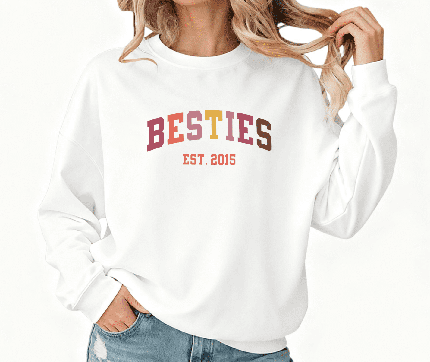 BESTIES EST 2015 Print Sweatshirt Graphic Sweatshirt White Crew Neck ...
