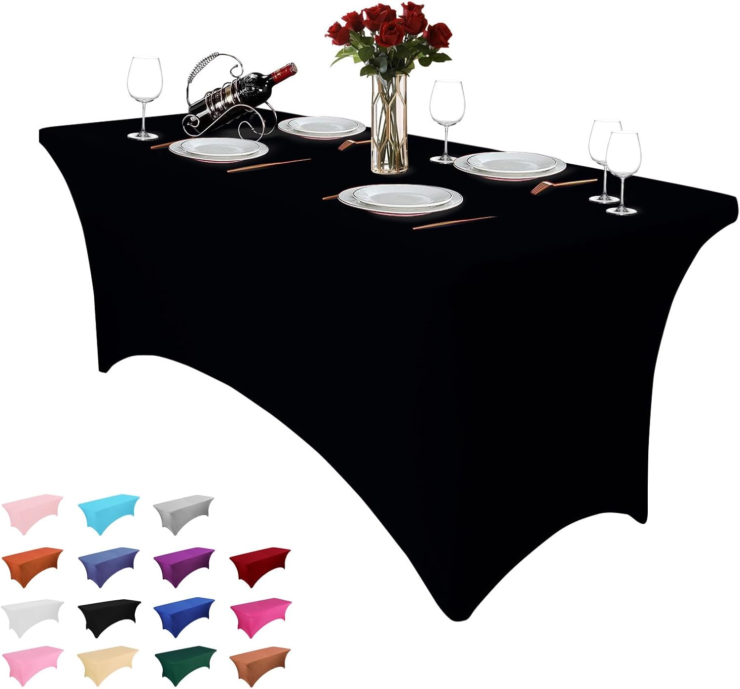 BESTKITTY 1 Pc 6FT Table Cloth for Rectangle Table - Bla Tablecloth Rectangular tted Stret ...