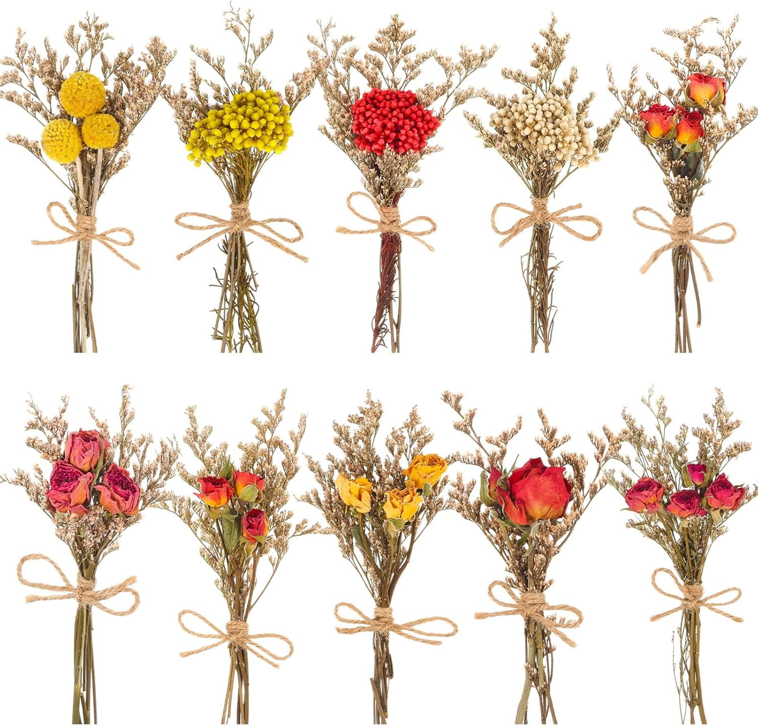 BESTKITTY 10 Pa Dried Flower Bouquets Natural Rose Billy Balls and Re ...