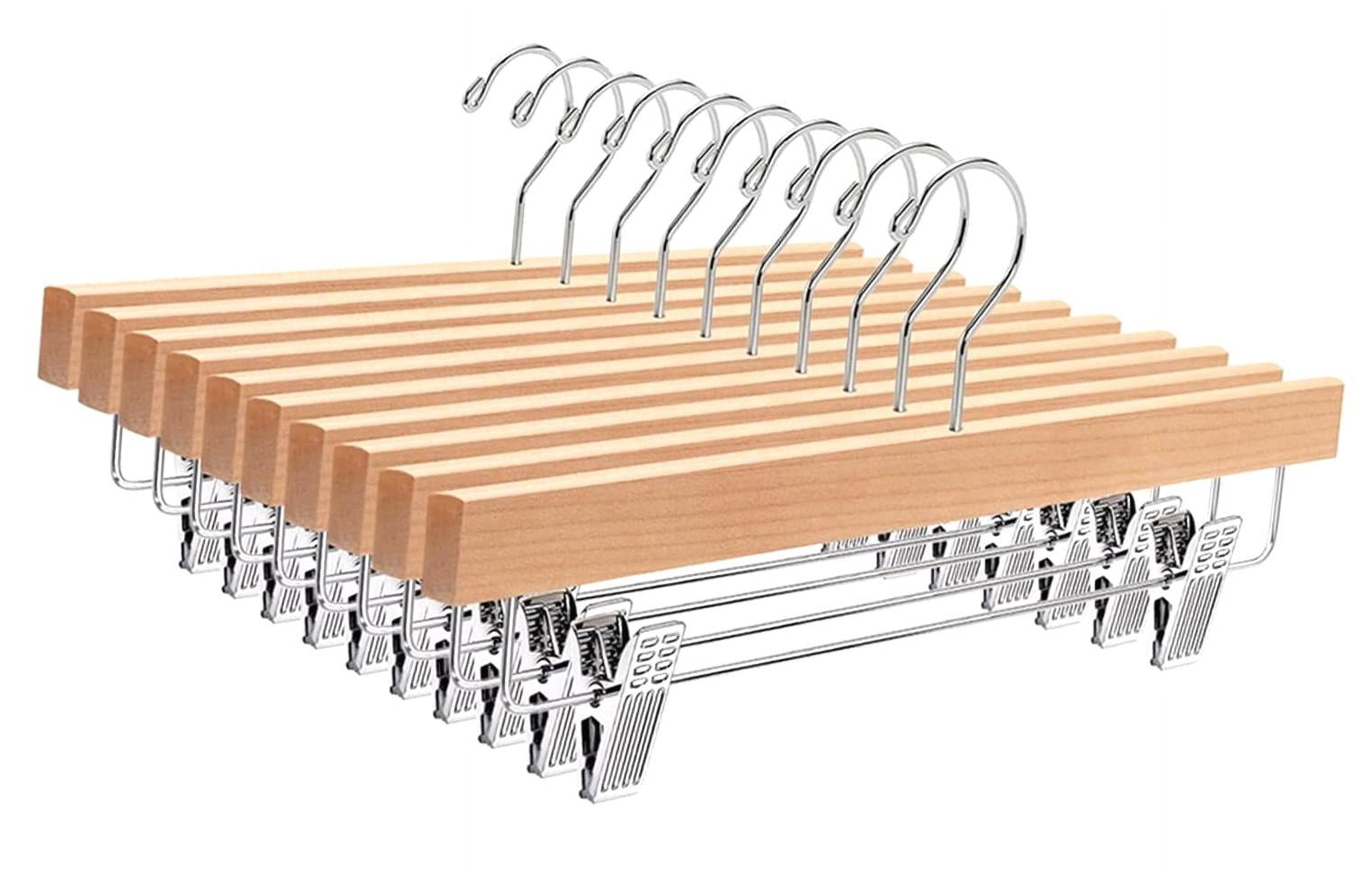 BESTKITTY 10 Pack Natural Wooden Pants Hangers with Clips, Wood Skirt ...