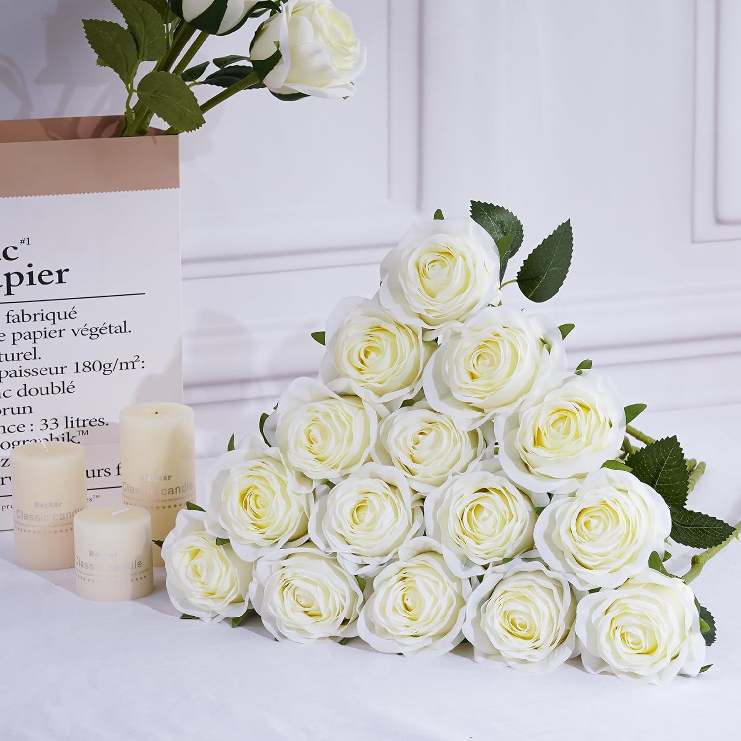 BESTKITTY 10 Pcs White Roses Arti Bulk,Fake Silk Roses with Stems ...