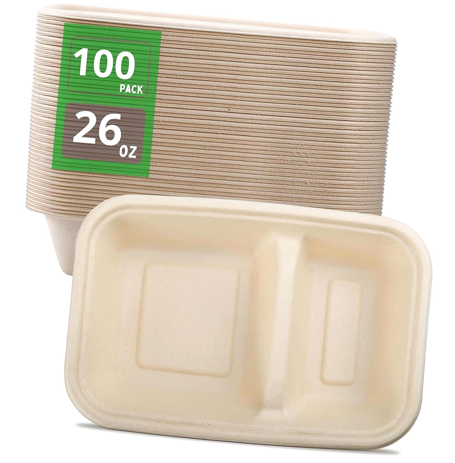 BESTKITTY 100 Pack 2 Section Paper Bowls,26 Oz Sugarcane Fiber Bowls ...