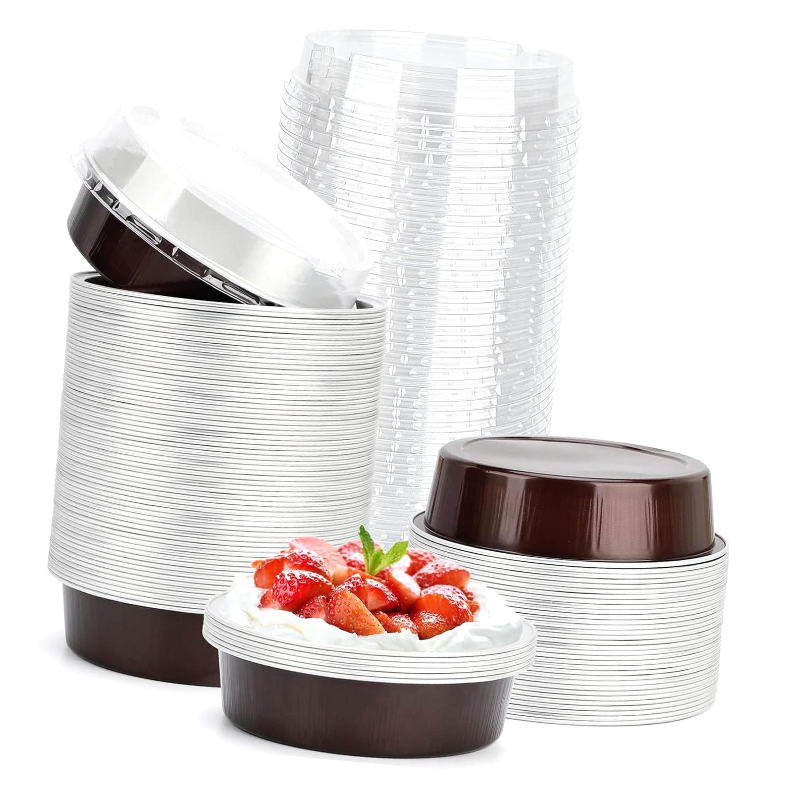 BESTKITTY 100-Pack Disposable Aluminum Cupcake Trays with Covers, 4 ...