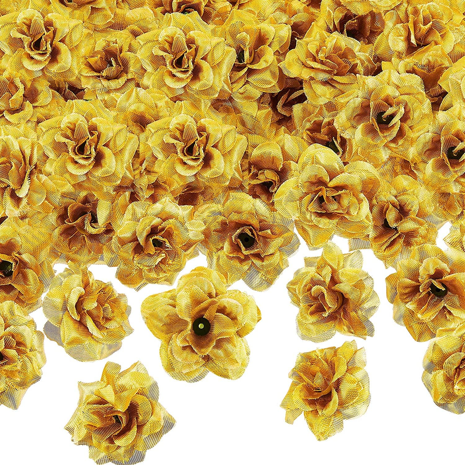 BESTKITTY 100 Pieces Gold Artiial Roses Head Bulk,1.77" Small Silk Fake ...