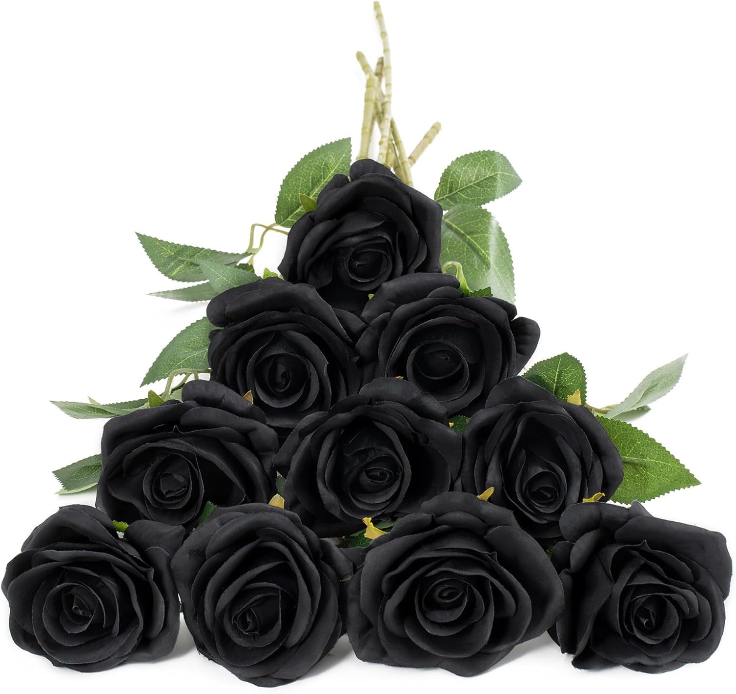 BESTKITTY 10pcs Fake Bla Roses Artiial Silk Flowers Faux Rose Flower ...